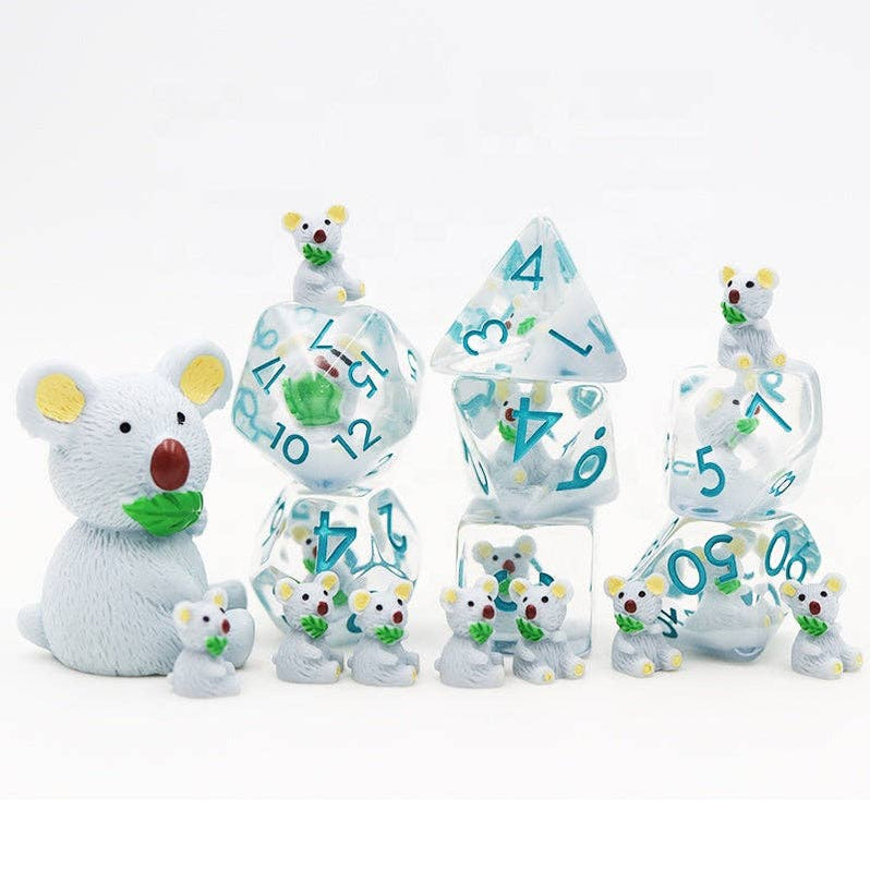 Cuddly Koalas | Resin Inclusion Dice | 7 Piece Set - The Board Game Hut