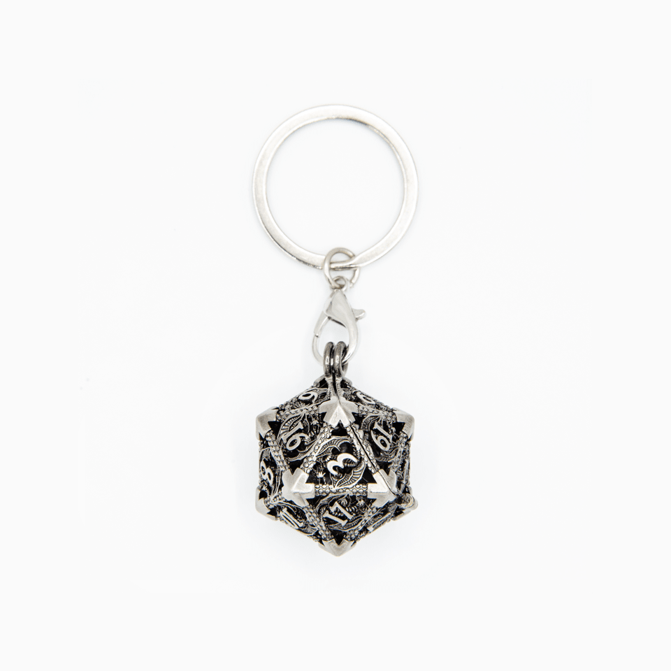 Wyvern's Vault | D20 Keyring w/Mini Dice | Nickel - The Board Game Hut
